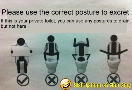 The correct posture to excret-Funny Pictures-kids jokes of the day